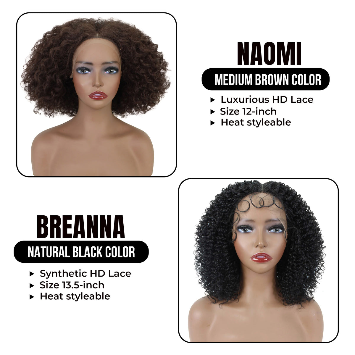 Dynamic Duo Bundle: Naomi 12-Inch Synthetic Round Afro HD Lace Wig wit ...