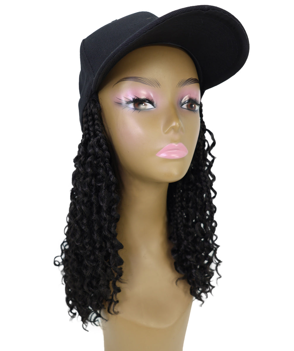 Atlas Curly 14 inch with Built-in Black Baseball Cap – luxluxehair